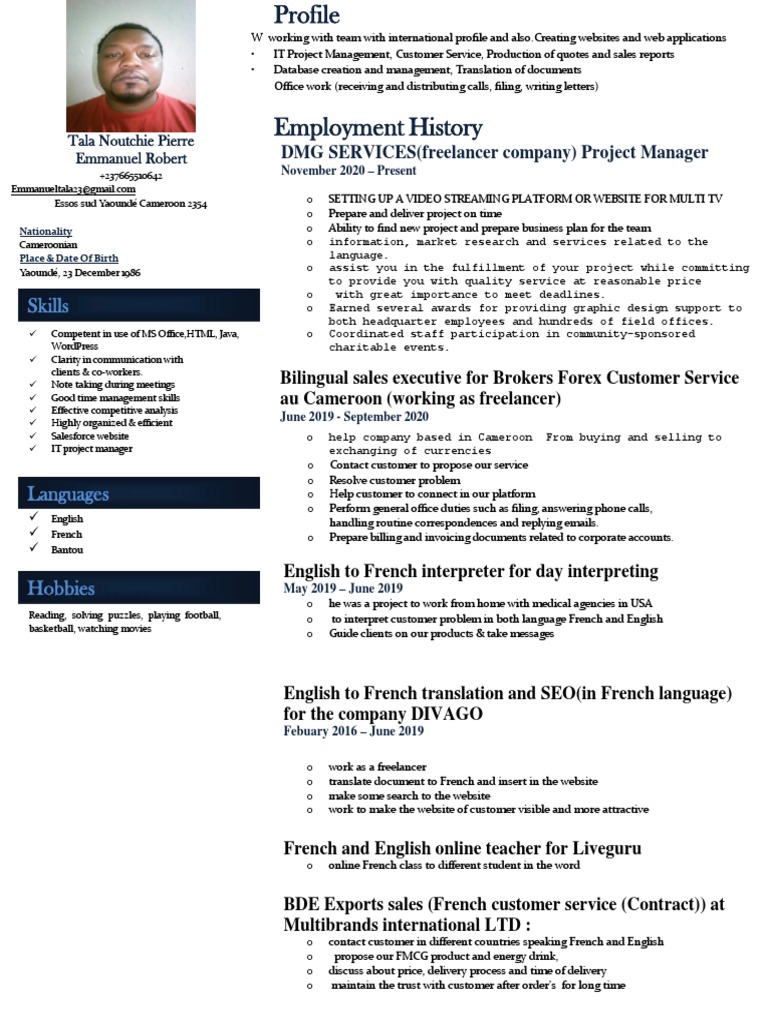 CV of Tala Noutchie Pierre | PDF