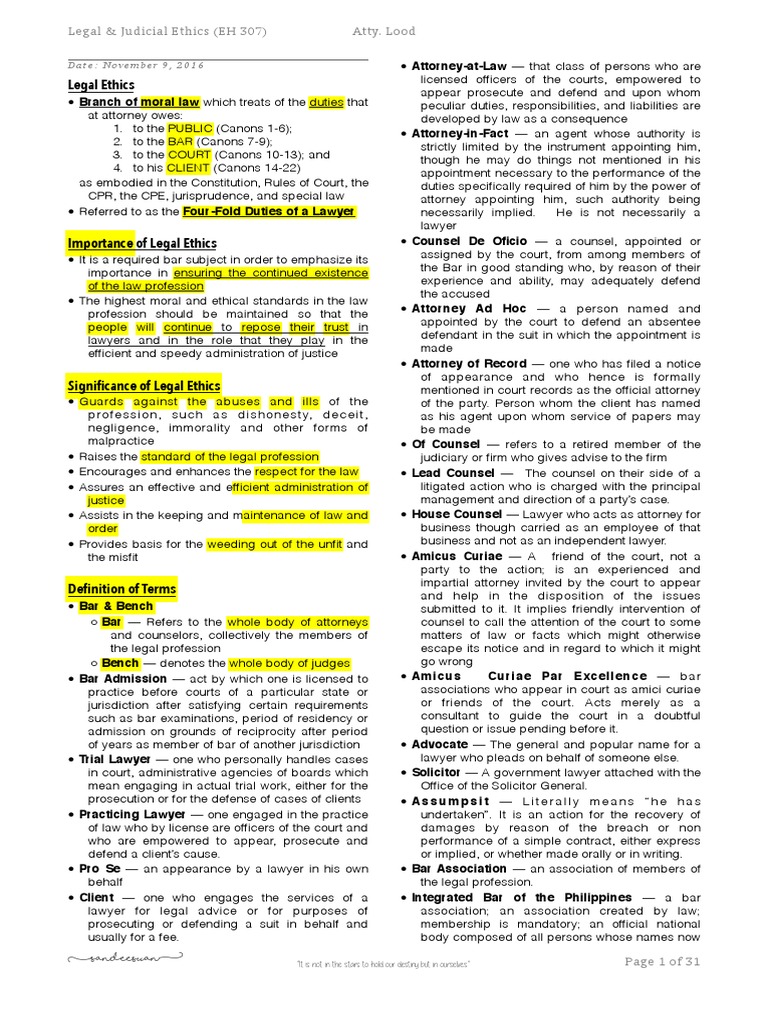 Legal & Judicial Ethics Overview | PDF