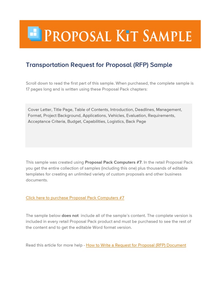 Transportation RFP Sample for Services | PDF | Cargo | Request For Proposal