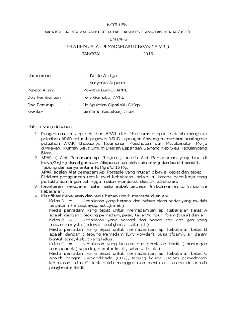 Notulen Pelatihan Apar | PDF