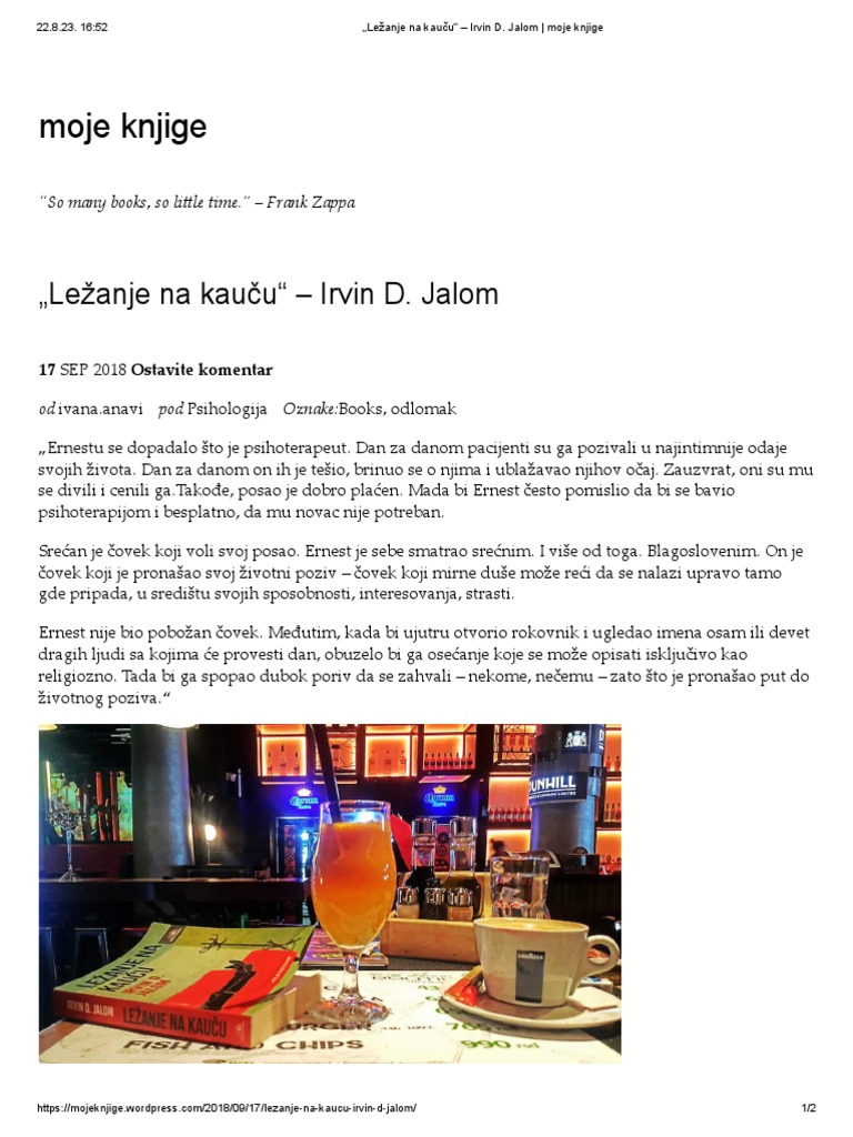 Ležanje Na Kauču" - Irvin D. Jalom - Moje Knjige | PDF