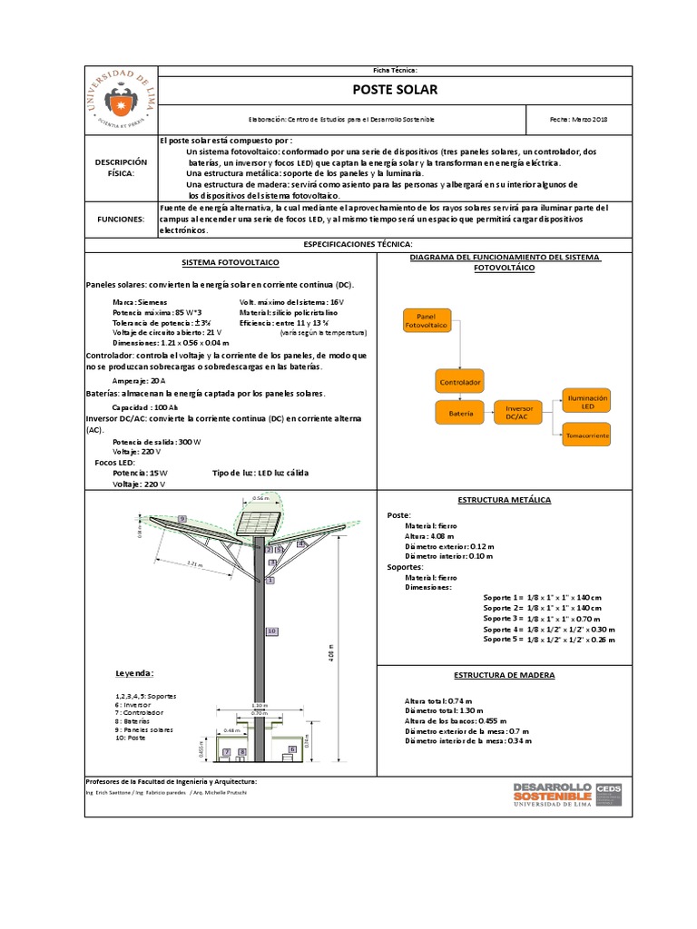 Ficha Tecnica Poste Solar 2018 | PDF | Energía solar | Panel solar