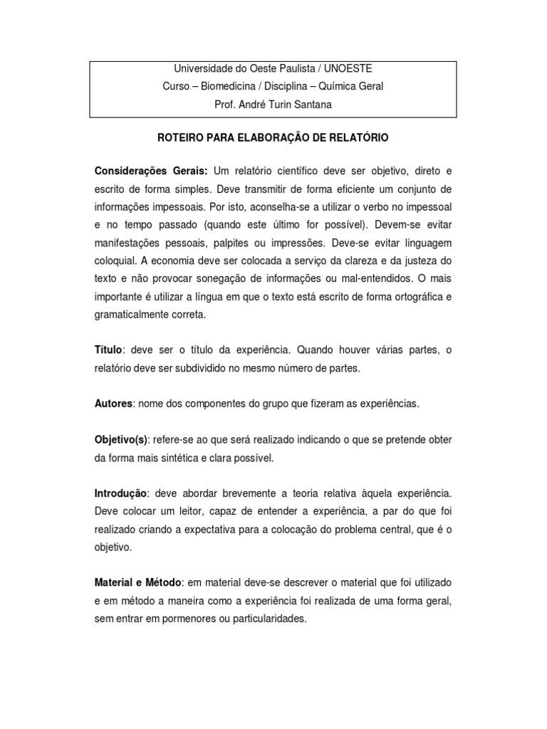 Roteiro Elaboracao de Relatorio | PDF