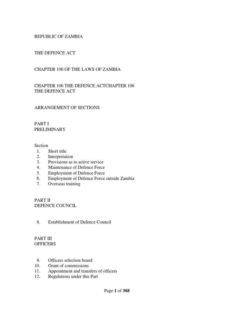 Zambia Defence Act Overview | PDF | Court Martial | Military Justice