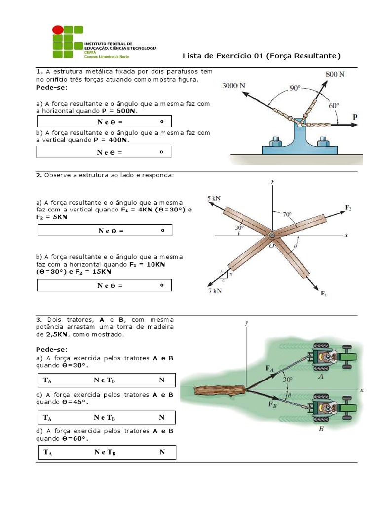 Lista Exercícios 01 (Força Resultante) | PDF