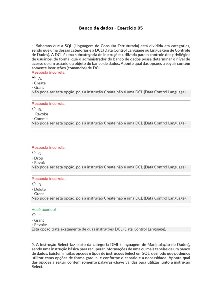 Banco de Dados - Exercício 05 | PDF