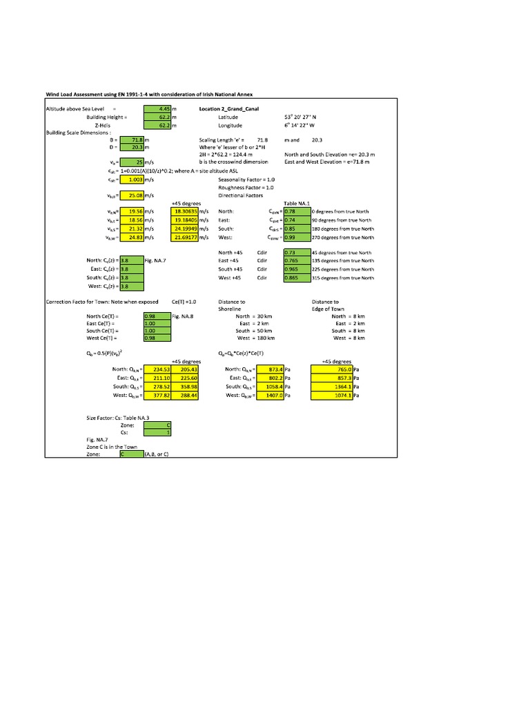 Wind Load Calculation Sample For Irish Standards Including Funneling | PDF