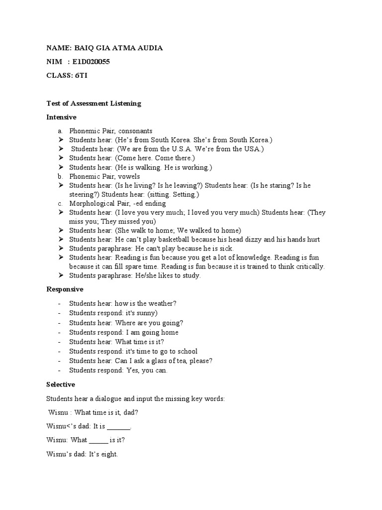 Listening Assessment for English Learners | PDF