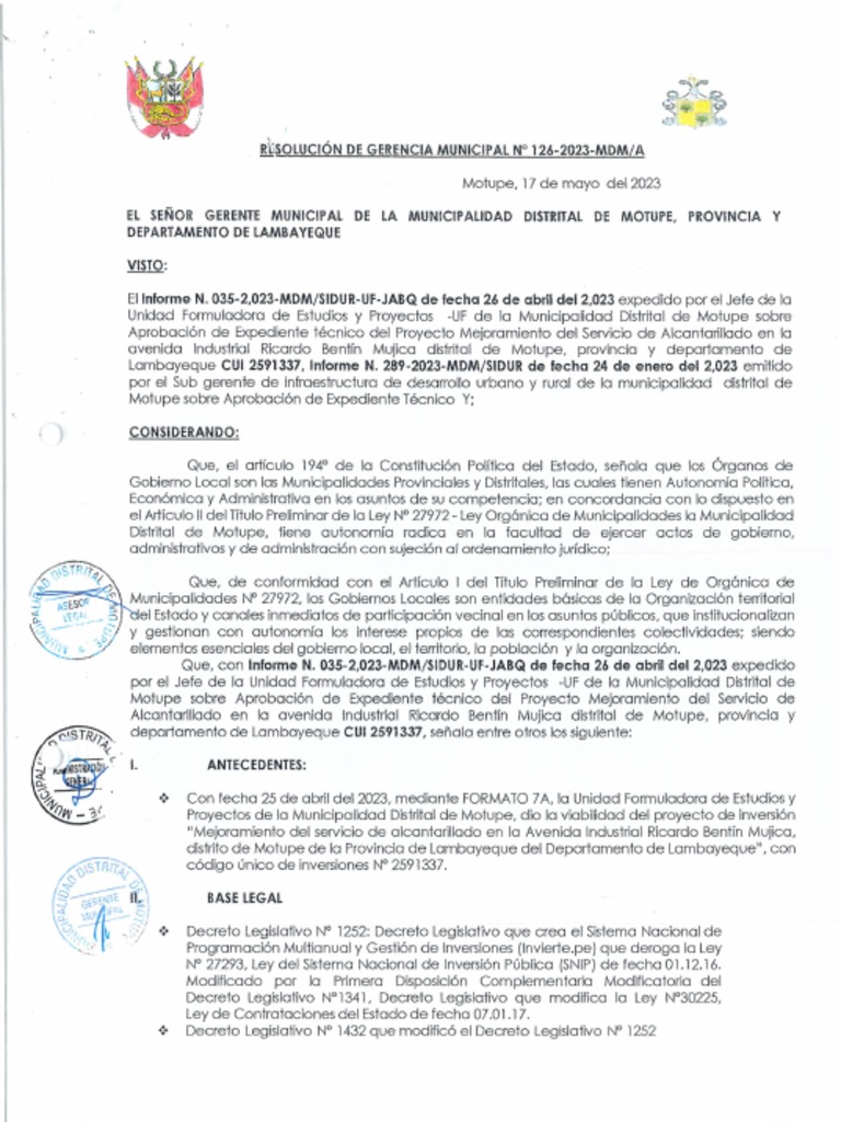 Resolucion Aprobacion Exp. Tecnico 20230621 092230 205 | PDF | Gobierno local | Gobierno