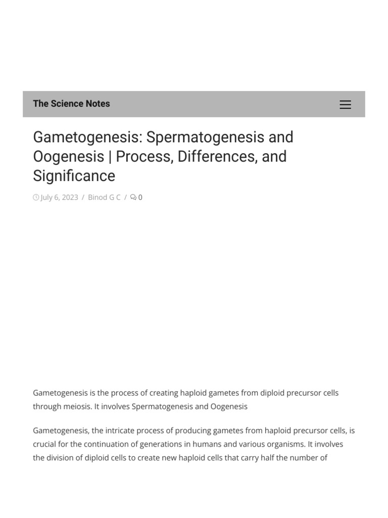Gametogenesis - Spermatogenesis and Oogenesis - Process, Differences ...