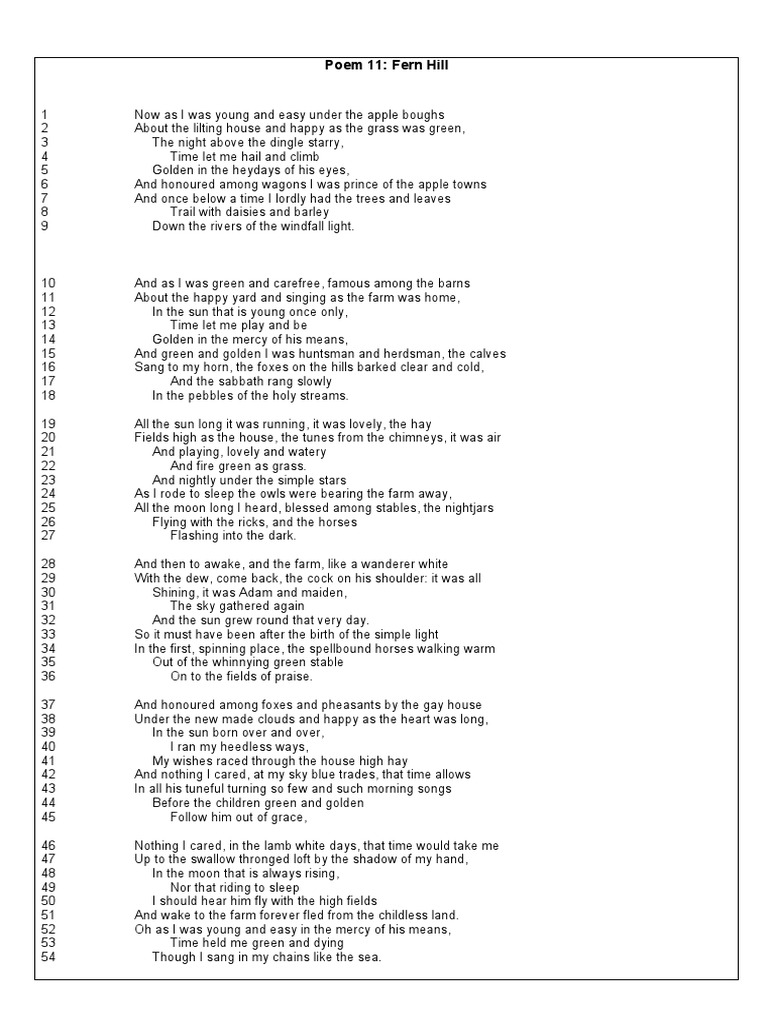 C Poem 11 Fern Hill | PDF