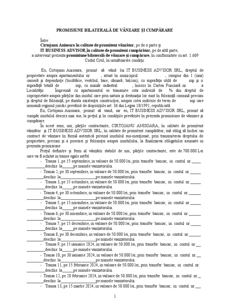Promisiune Vanzare Cumparare | PDF