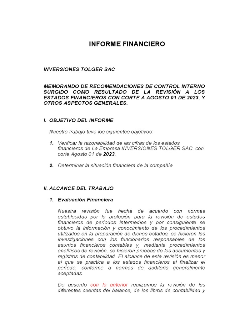 Modelo de Informe Financiero | PDF