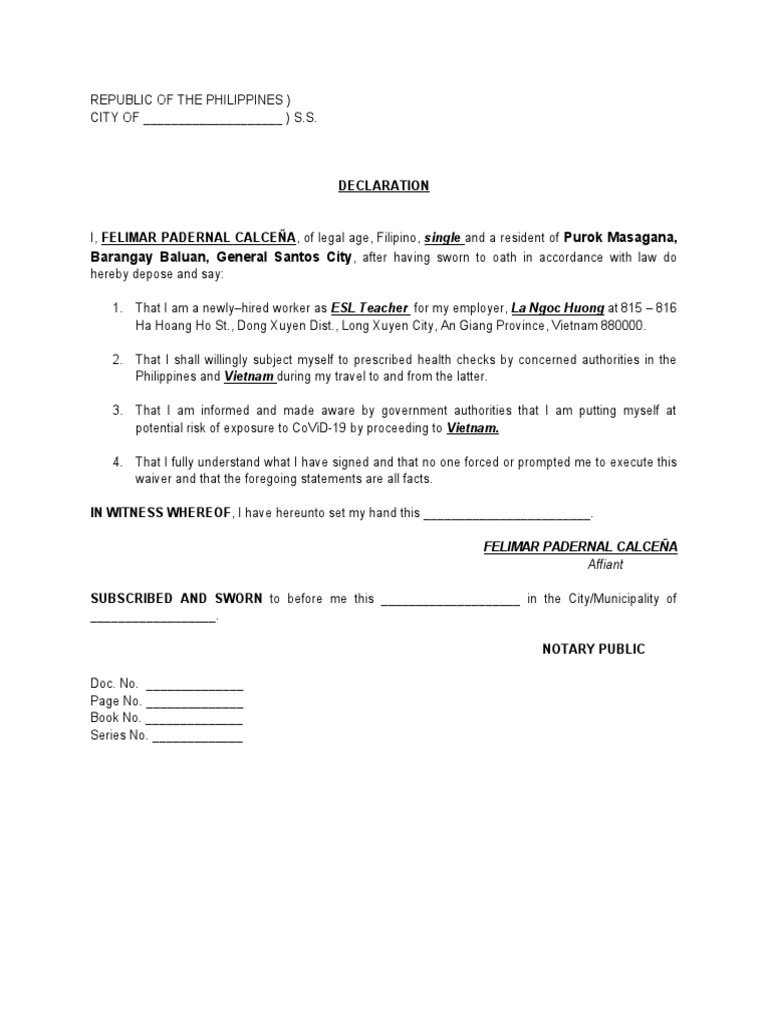 ESL Teacher Declaration and Waiver | PDF | Politics