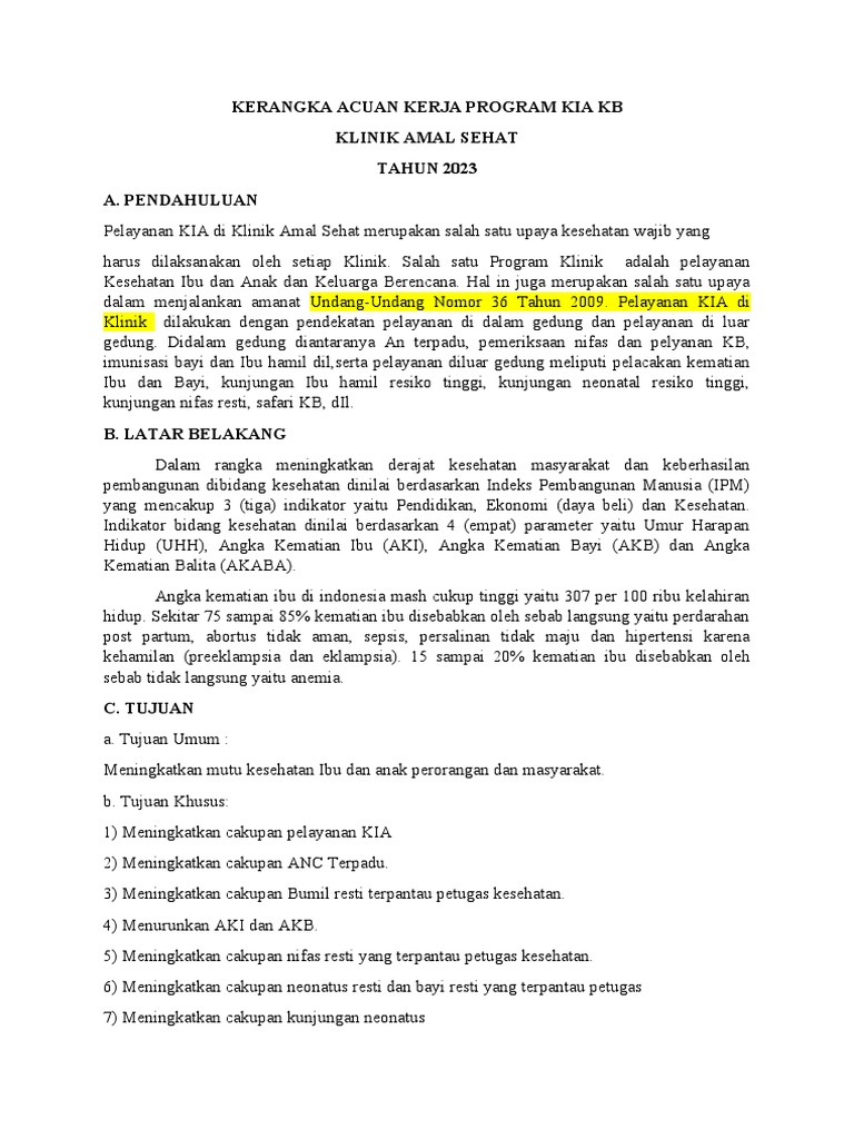 Kerangka Acuan Kerja Program Kia KB - 1 | PDF