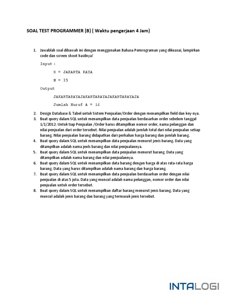 Soal Tes Programmer dan SQL | PDF