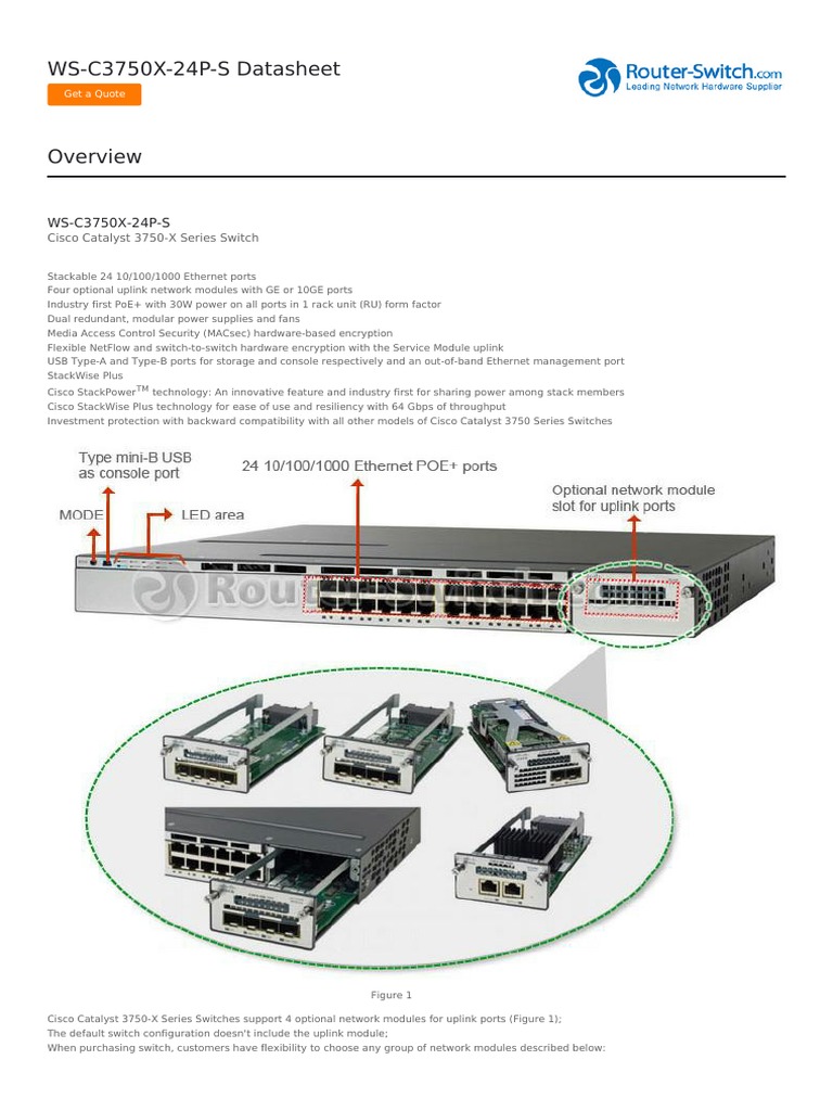 Switch Cisco Ws-C3750x-24p-S-Datasheet | PDF
