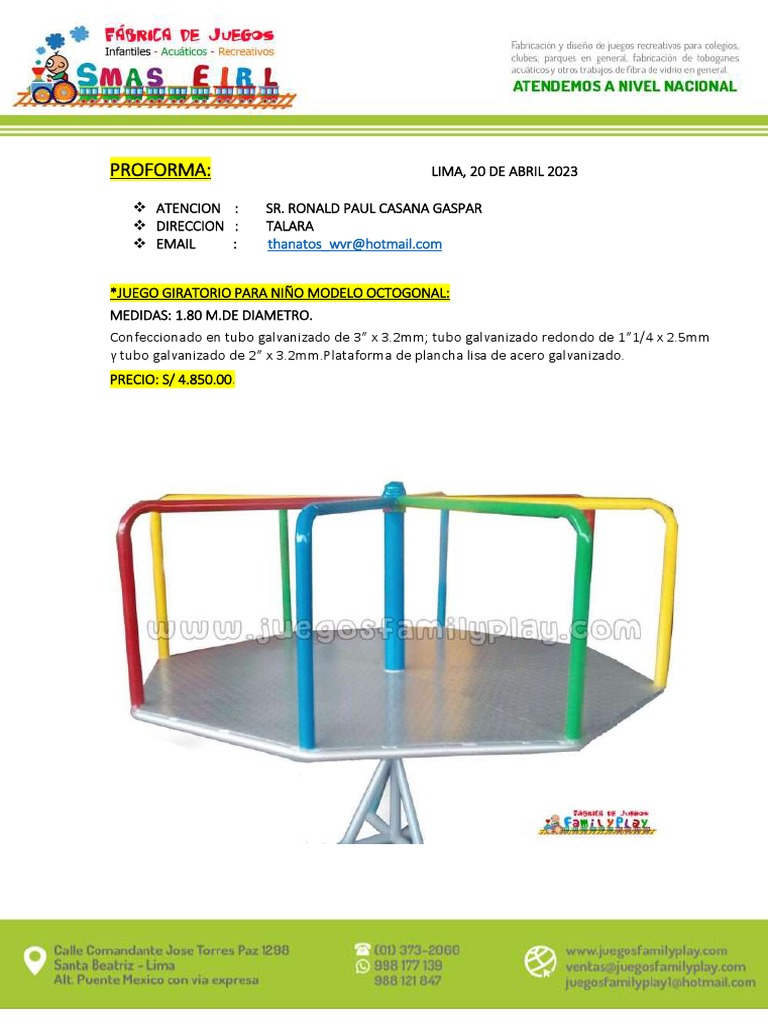 Proforma Fabrica de Juegos Smas Eirl - Sr. Ronald Paul Casana Gaspar ...
