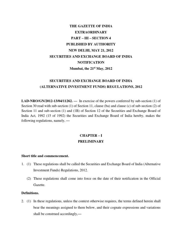 SEBI AIF Regulations | PDF