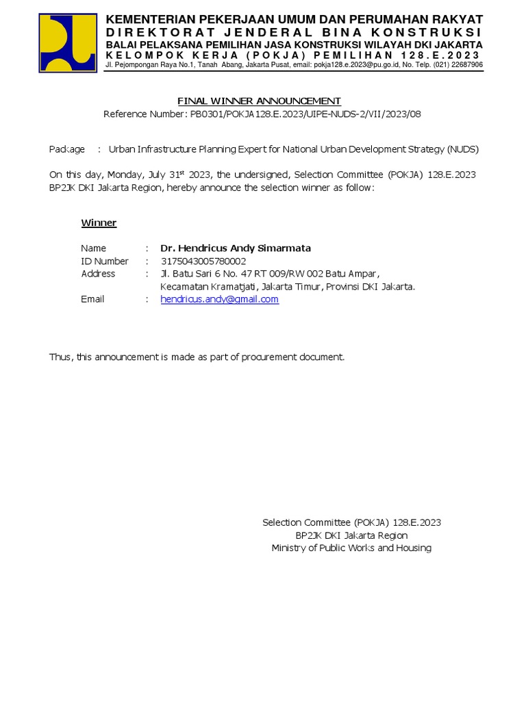 Final Winner Announcement - UIPE | PDF