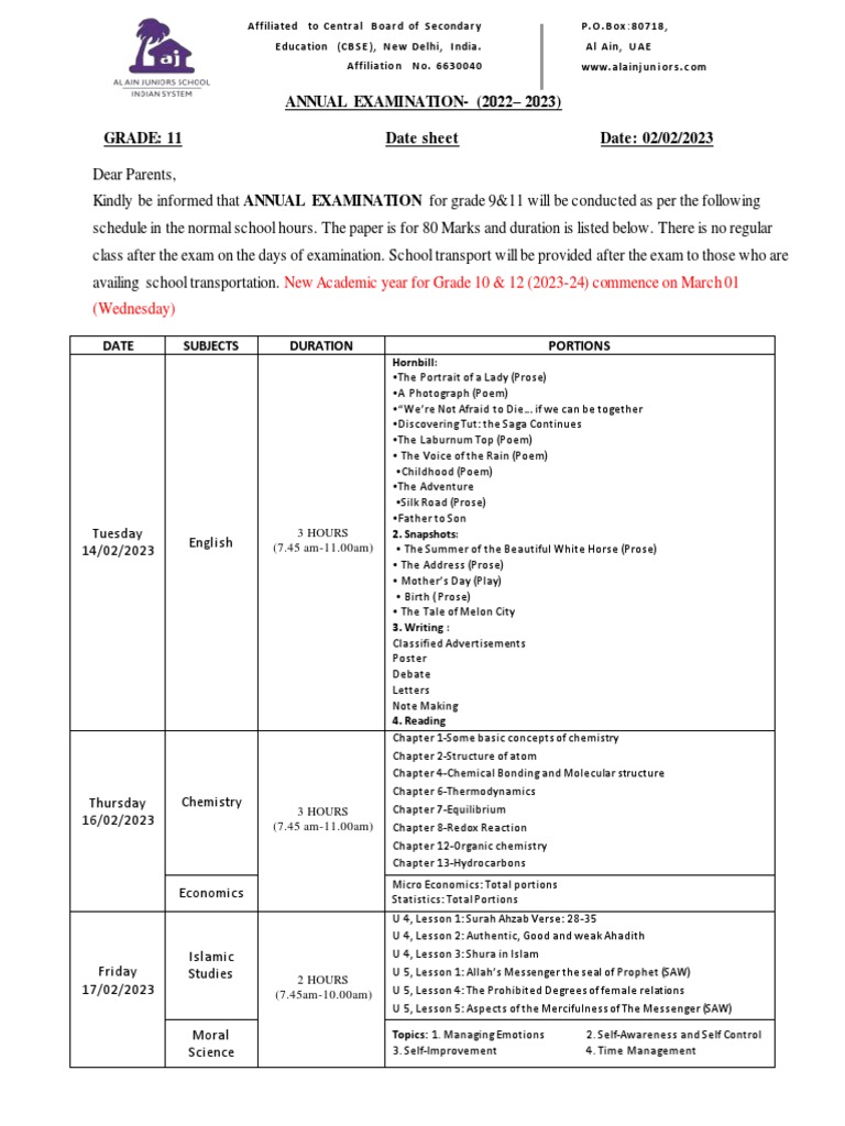 Annual Portion (Grade 11 2022-2023) | PDF | Chemistry | Physics