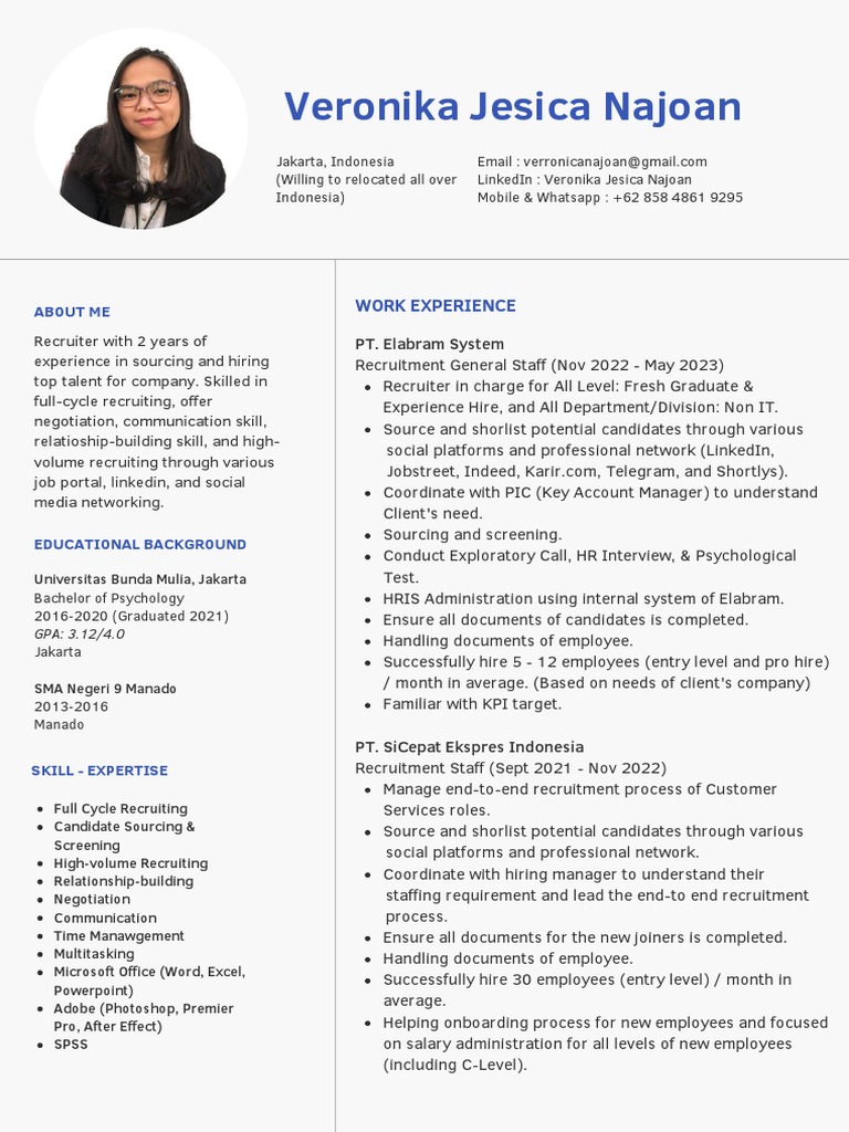 CV Veronika Najoan | PDF | Recruitment | Linked In