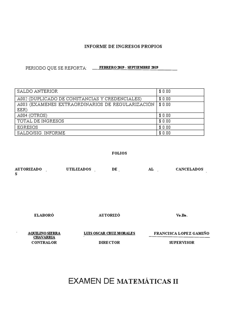 Informe Ingresos Propios | PDF