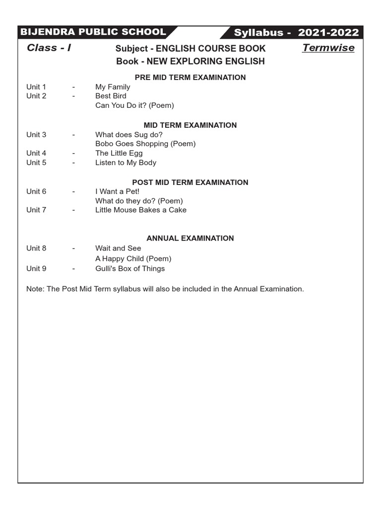 Class 1 Subject English Course Book | PDF