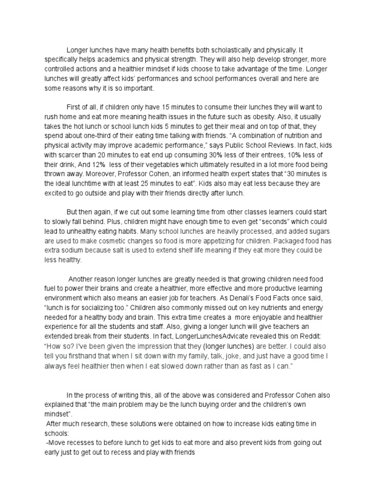 Longer Lunches | PDF | Lunch | School Meal