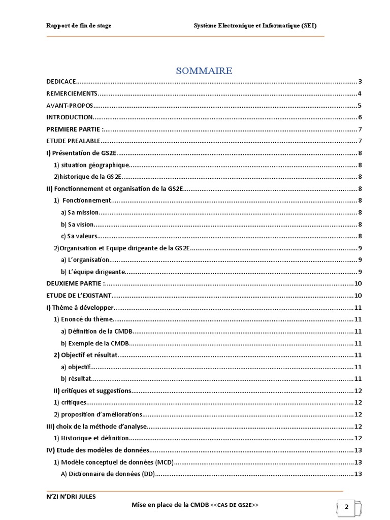 Rapport de Stage Final N°1 | PDF