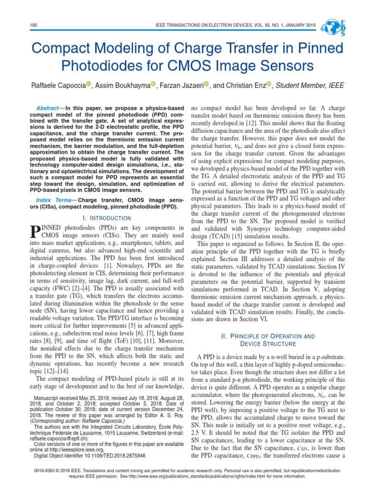 Compact Modeling of Charge Transfer in Pinned Photodiodes For CMOS Image Sensors | PDF