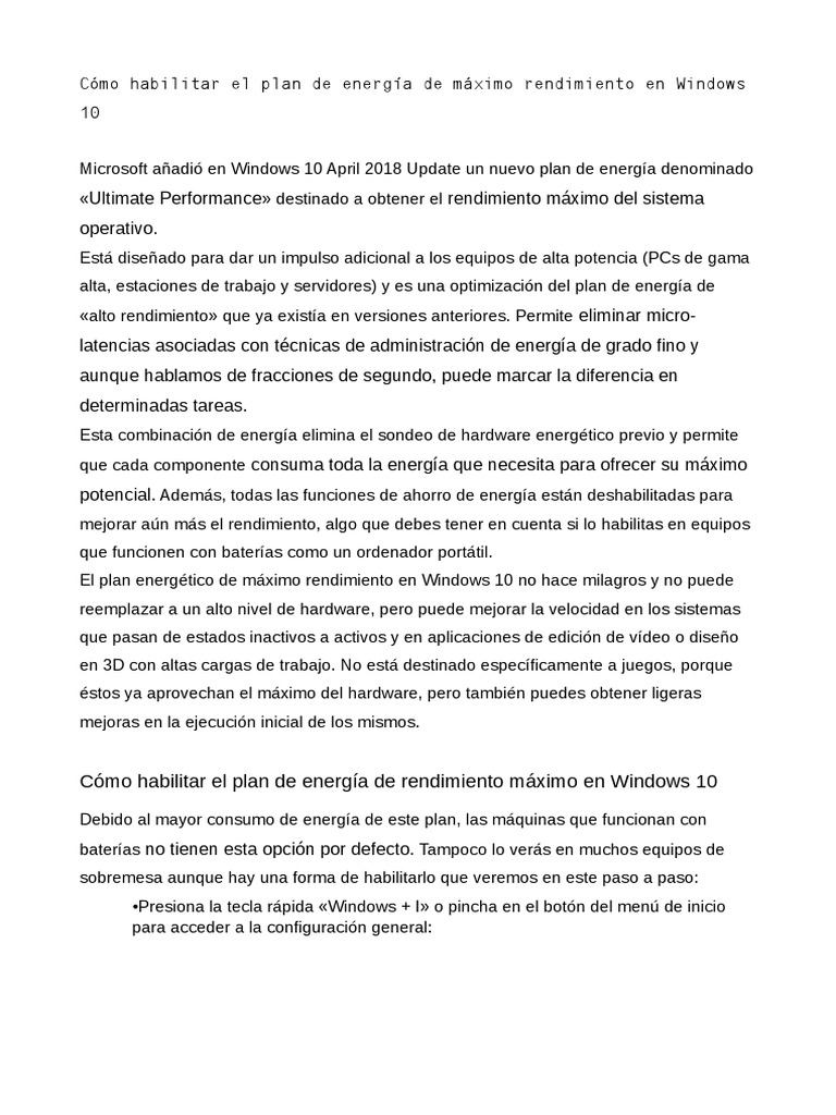 Cómo Habilitar El Plan de Energía de Máximo Rendimiento en Windows 10 ...