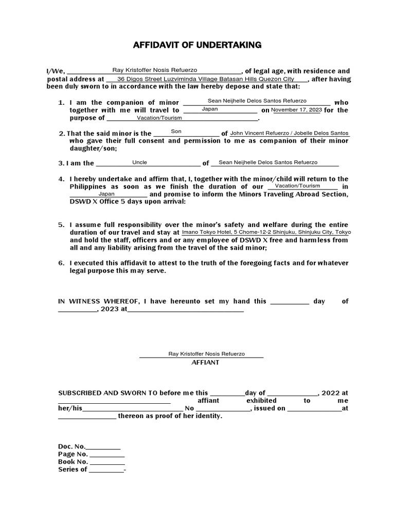 Affidavit of Undertaking (Updated) | PDF | Affidavit | Public Law
