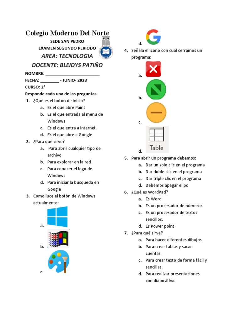 Examen Final Iip. Tecno Segundo | PDF | Microsoft Word | Microsoft Windows