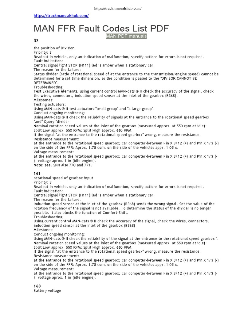 MAN FFR Fault Codes List PDF | PDF