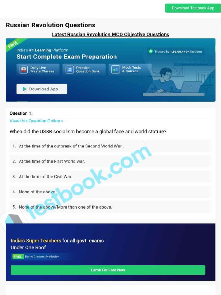 MCQ On Russian Revolution 5eea6a1239140f30f369ec36 | PDF