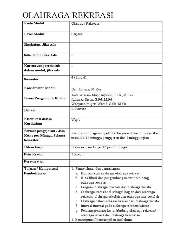 Olahraga Rekreasi Module | PDF