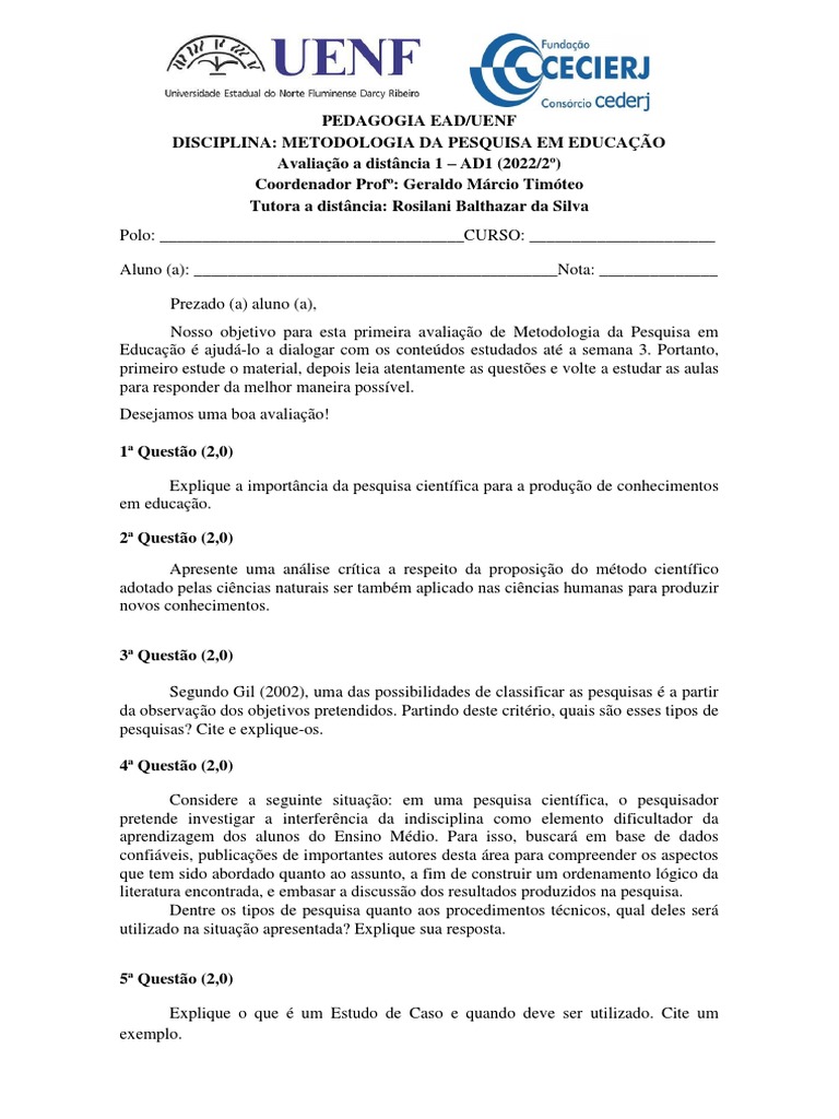 AD1 - Metodologia 2022.2 | PDF