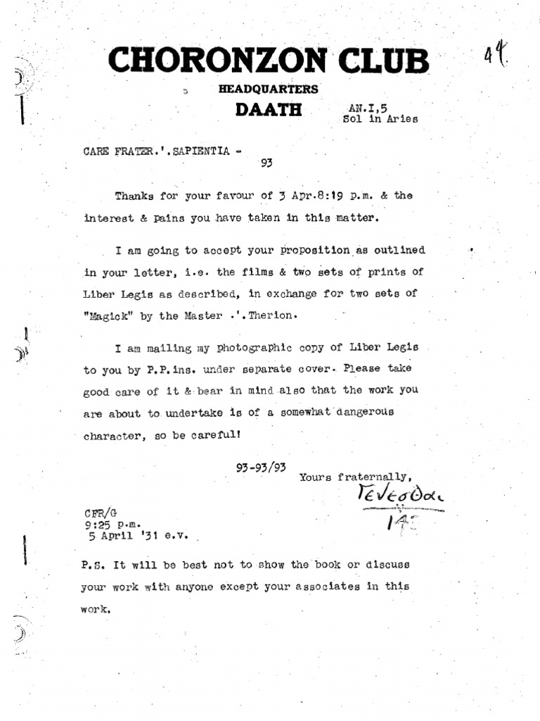 Choronzon Club Document 4 Min | PDF