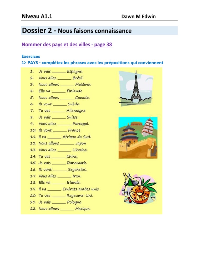 Les Prépositions - Les Pays Et Les Villes | PDF