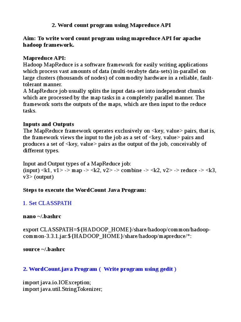 Wordcount Program Hadoop Task 2 Pdf Apache Hadoop Map Reduce 8737