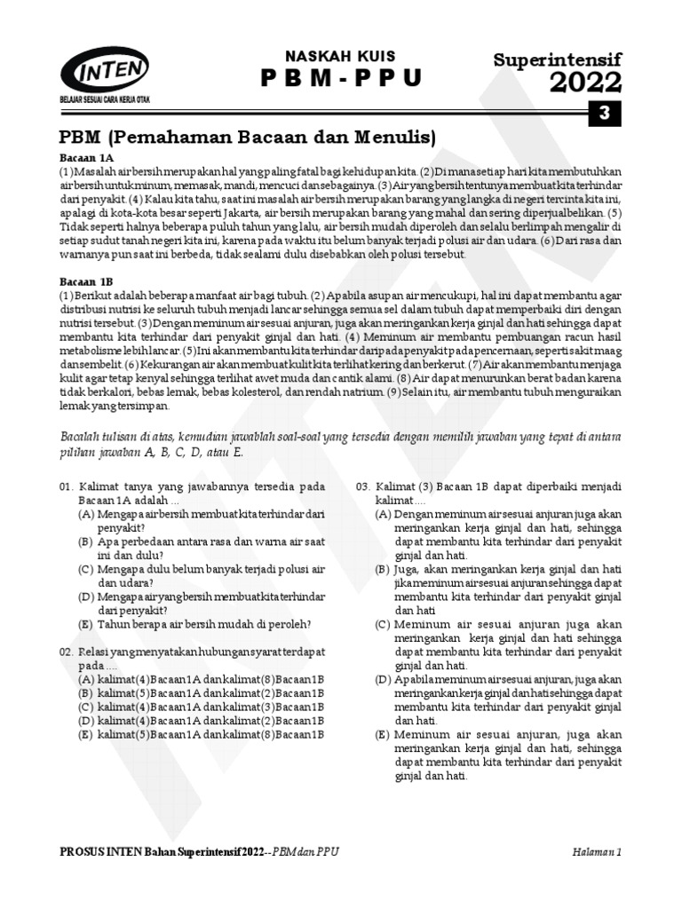 Kuis Pbm-Ppu 3 Superintensif 2022 | PDF