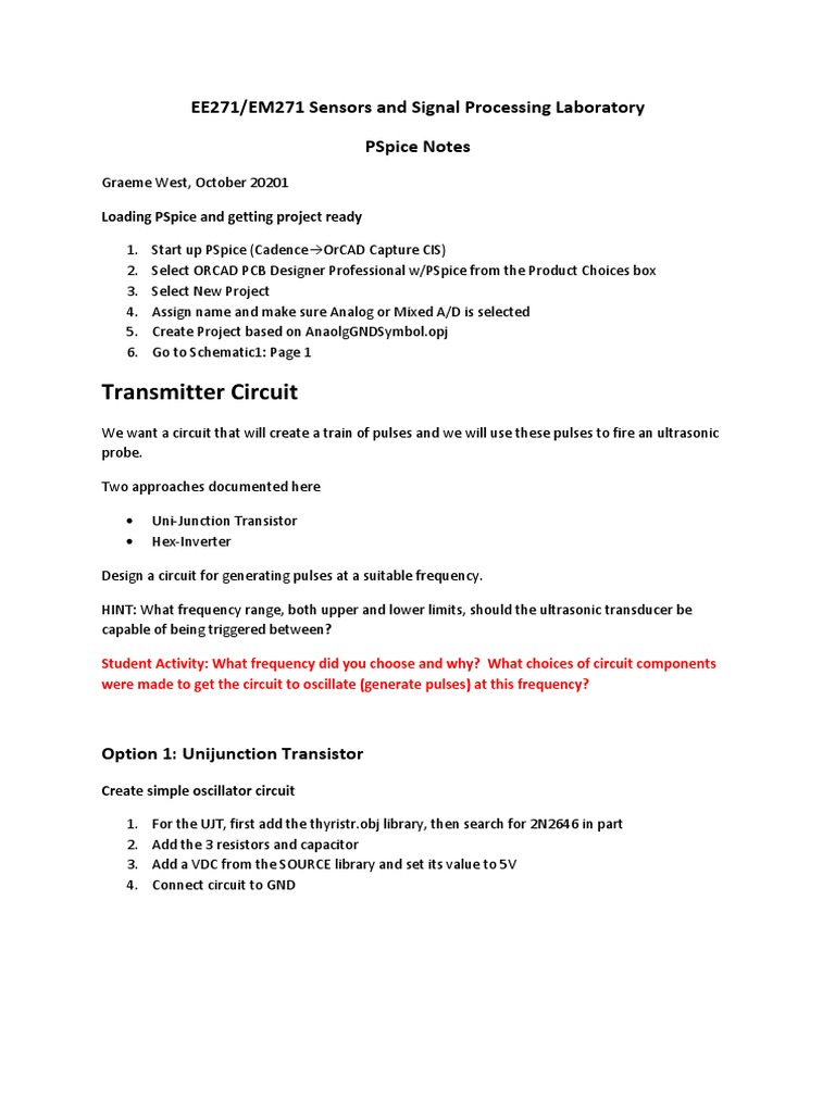 UJT PSpice Instructions For Students | PDF