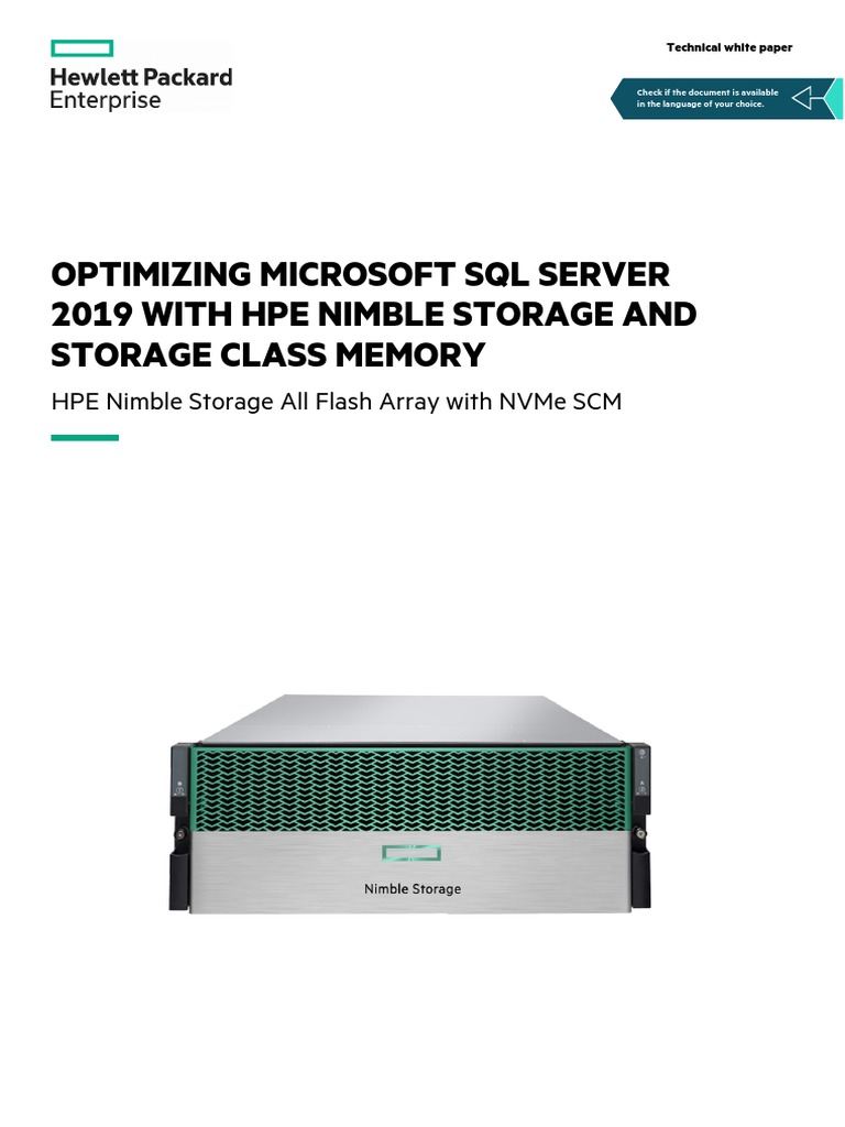 Optimizing Microsoft SQL Server 2019 With HPE Nimble Storage and Storage Class Memory | PDF