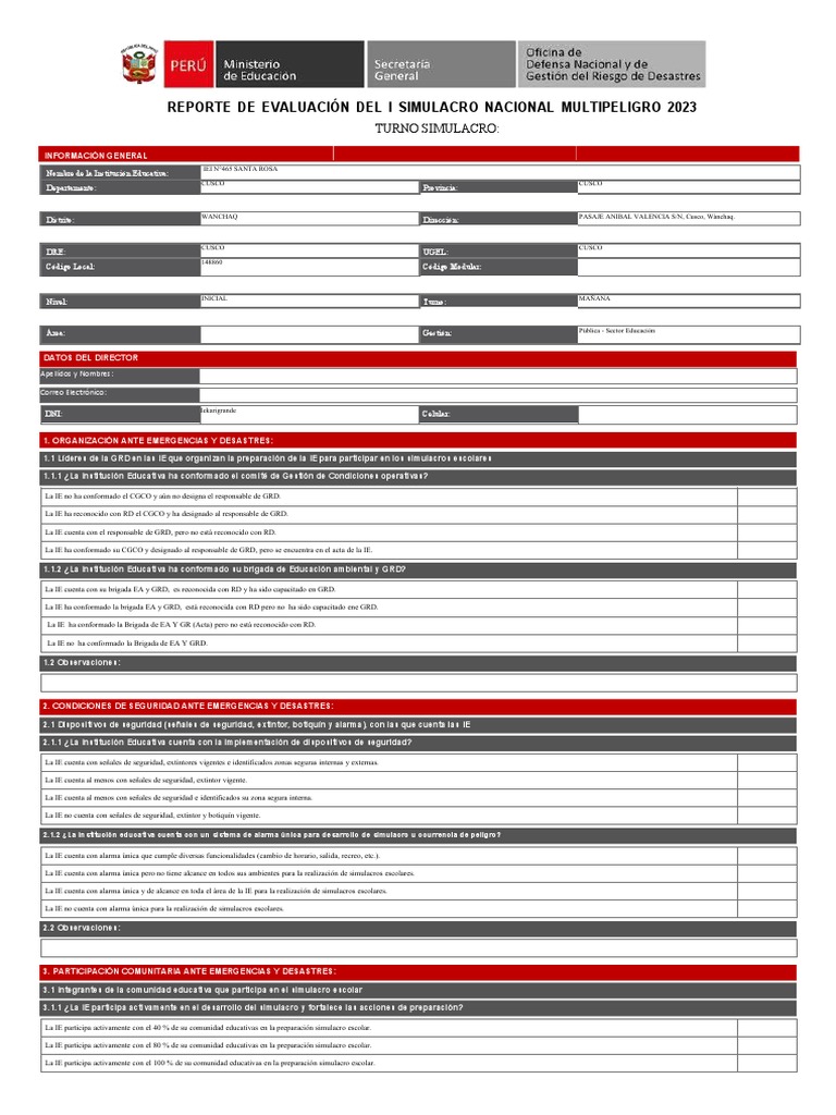 Ficha Ie Multipeligros Mañana 2023 | PDF
