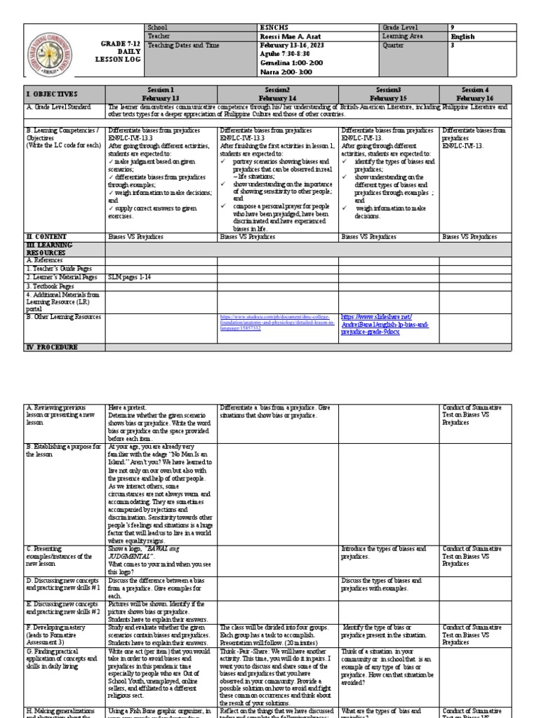 DLL Template Sample | PDF