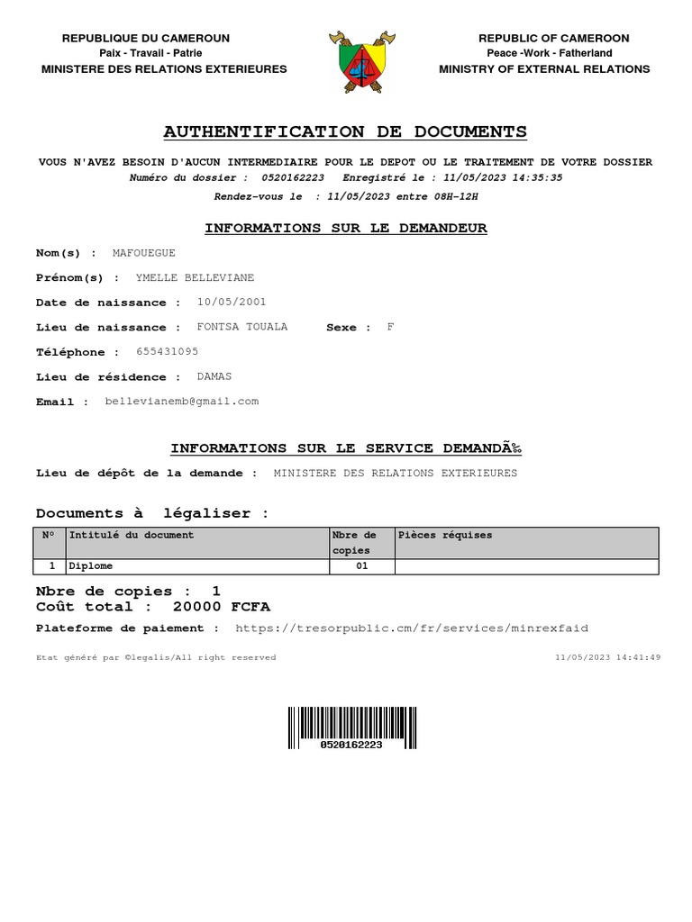 Authentification de Documents: Informations Sur Le Demandeur | PDF