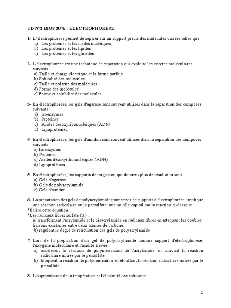TD N°2 - Electrophorese | PDF