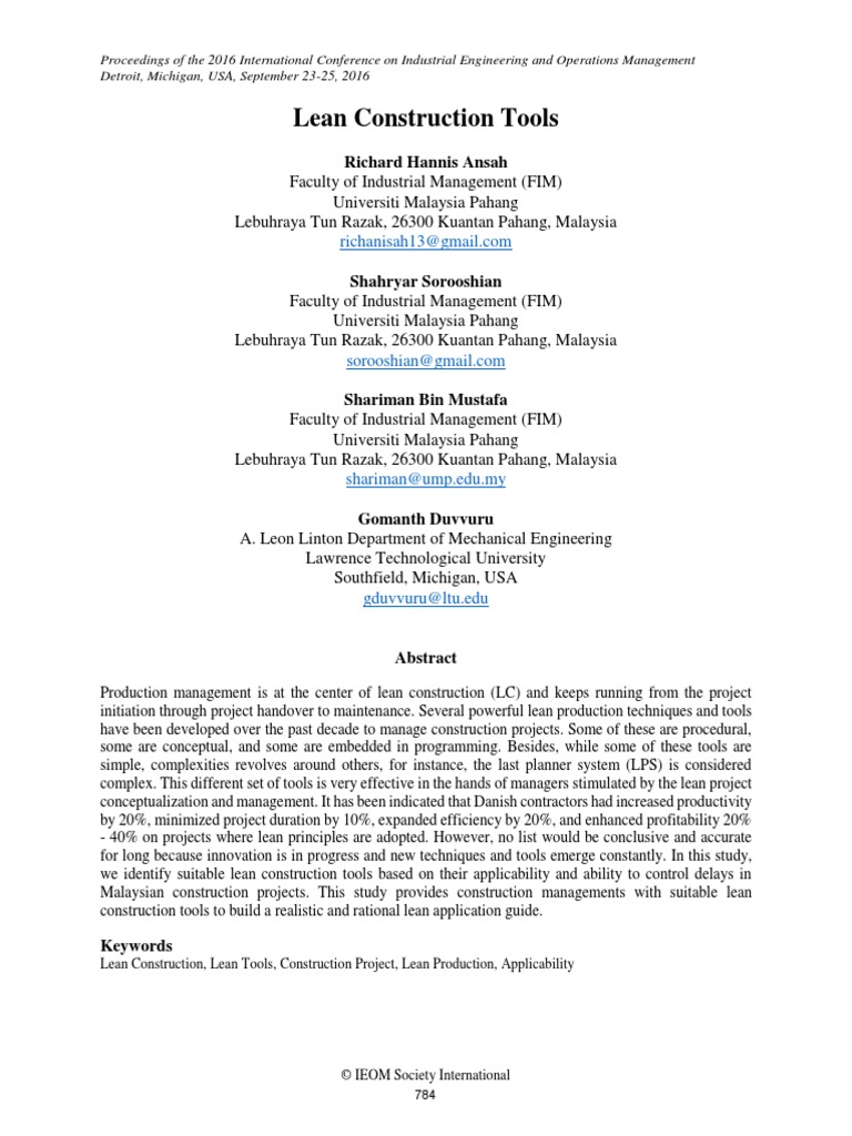 Lean Construction Tools | PDF | Lean Manufacturing | Secondary Sector ...