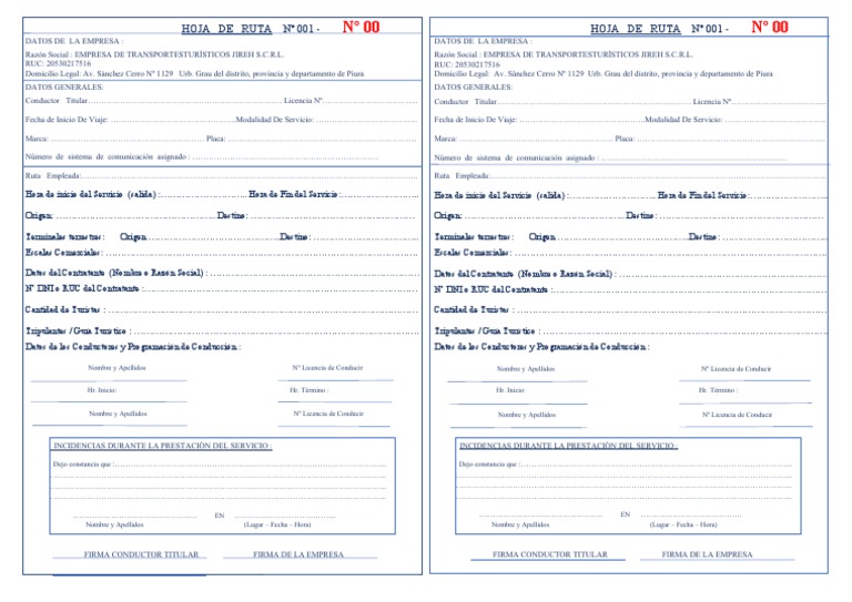HOJA DE RUtA | PDF | Licencia de conducir | Transporte